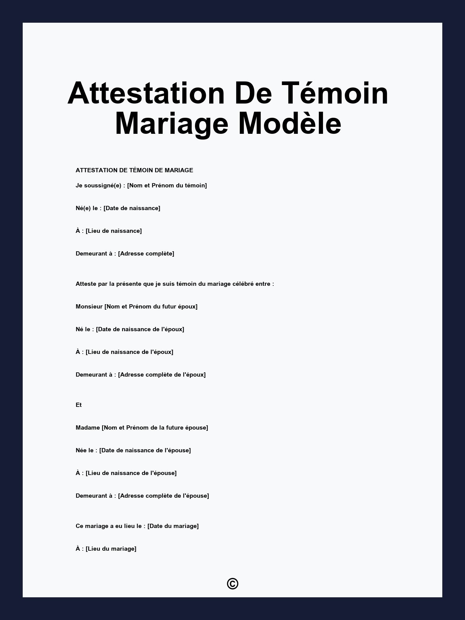 Attestation De Témoin Mariage Modèle