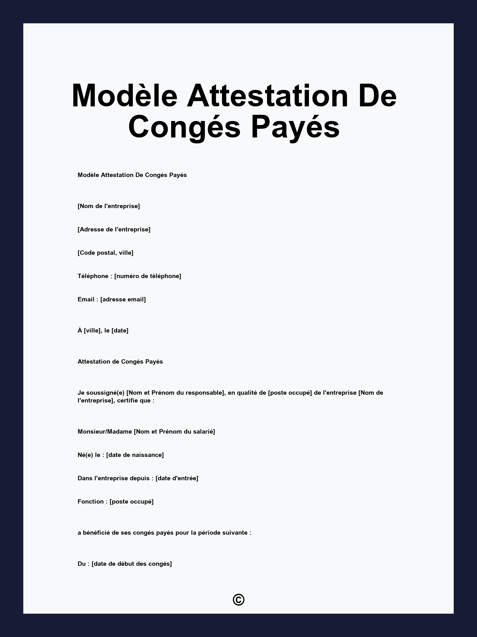 Modèle Attestation De Congés Payés