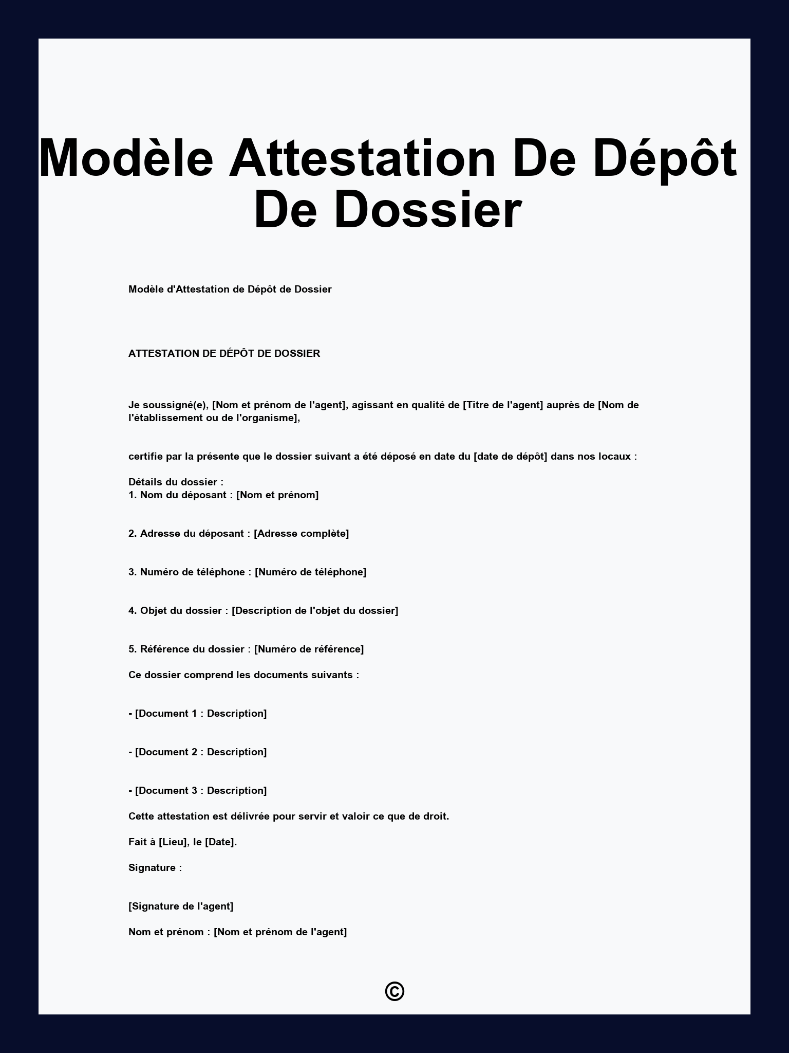 Modèle Attestation De Dépôt De Dossier