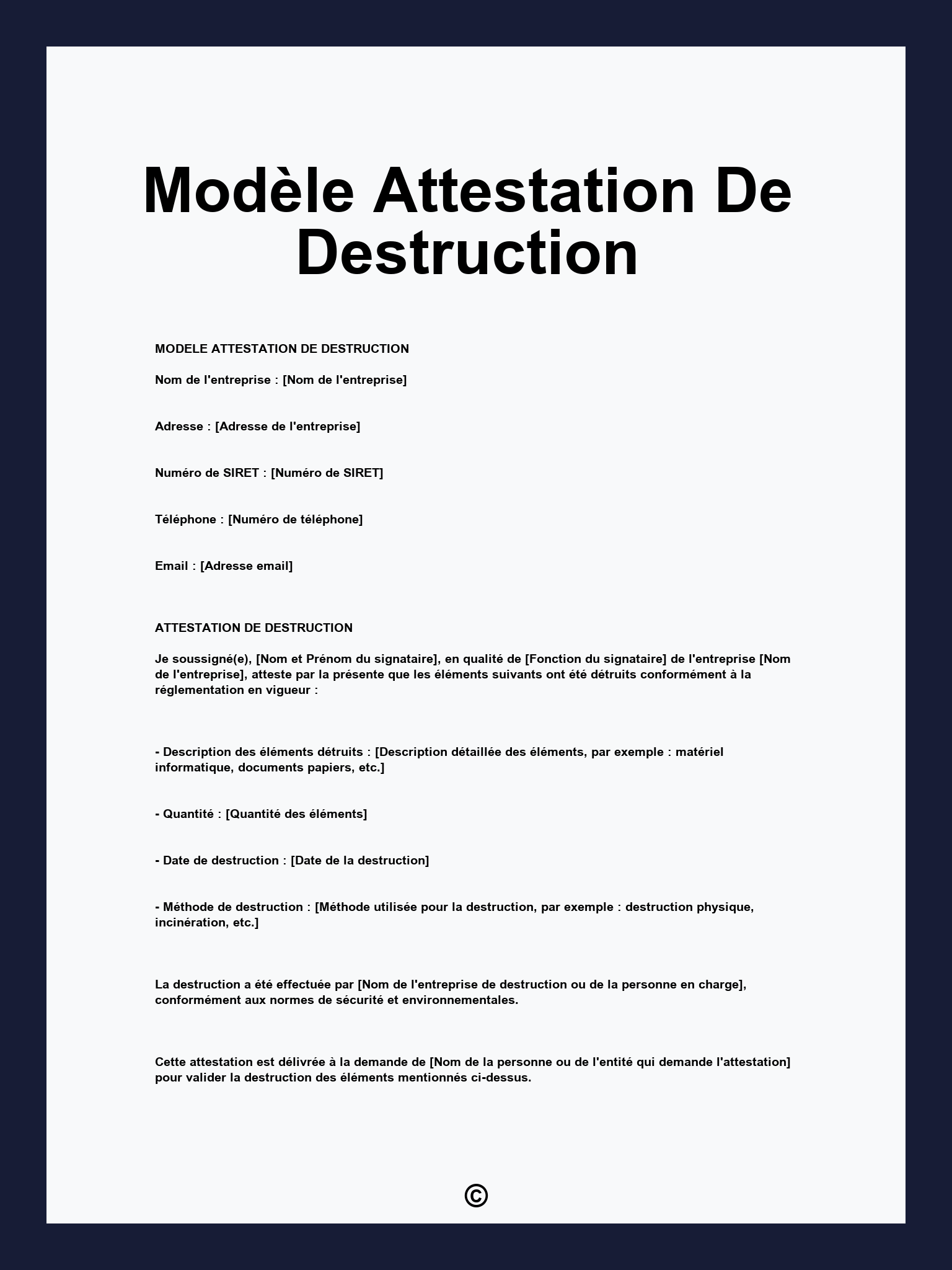 Modèle Attestation De Destruction