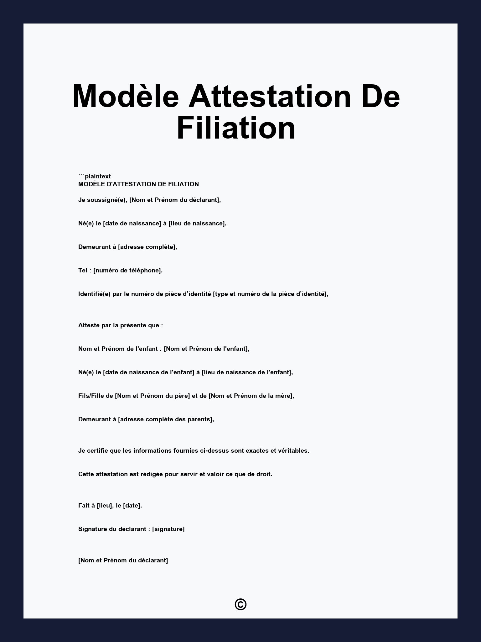 Modèle Attestation De Filiation