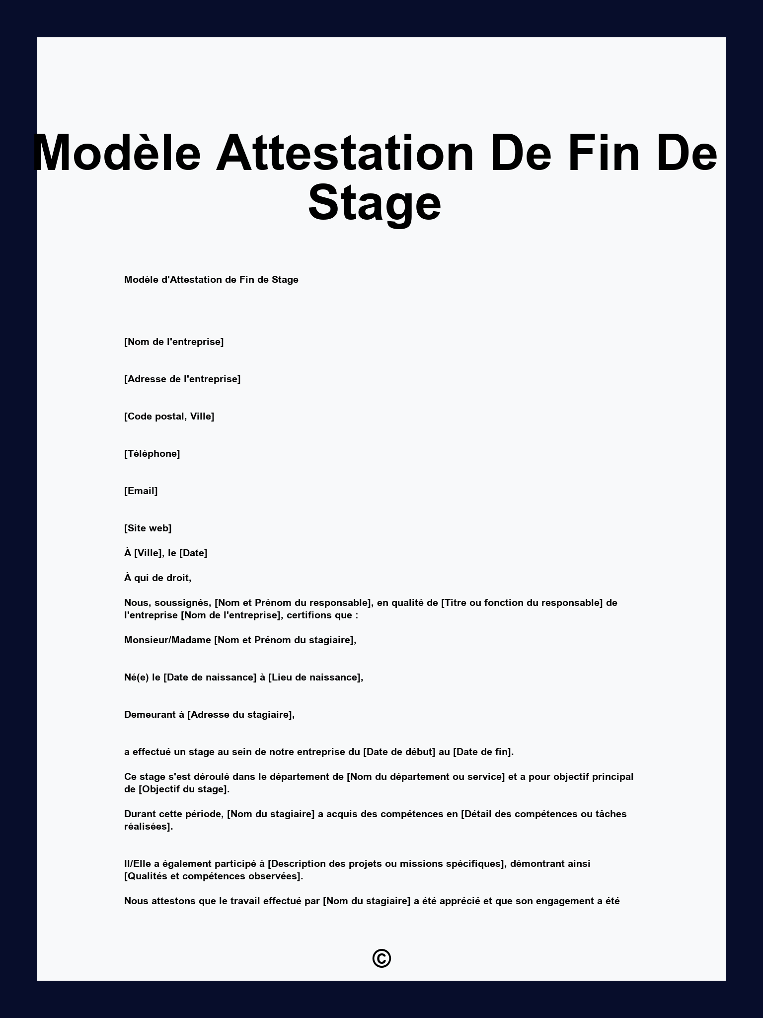 Modèle Attestation De Fin De Stage