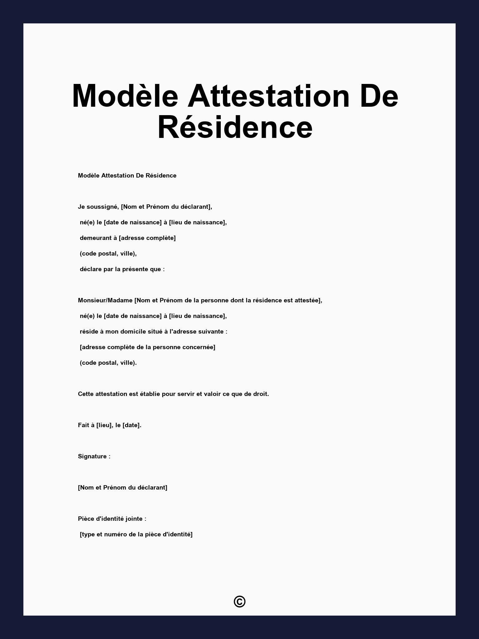 Modèle Attestation De Résidence