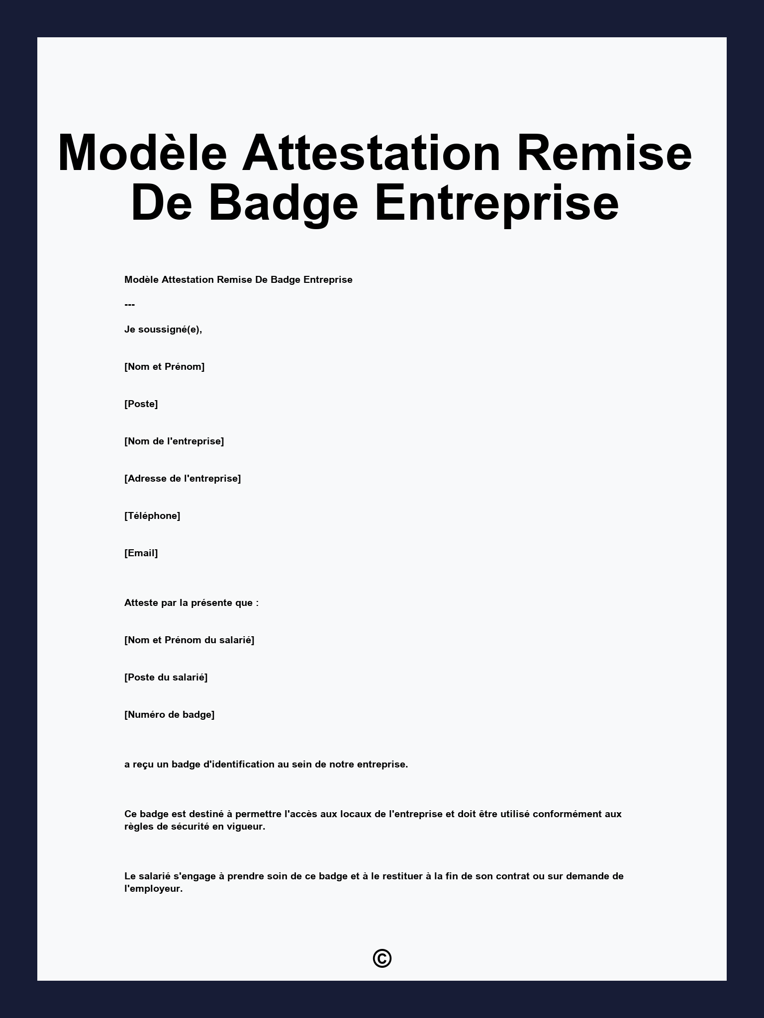Modèle Attestation Remise De Badge Entreprise