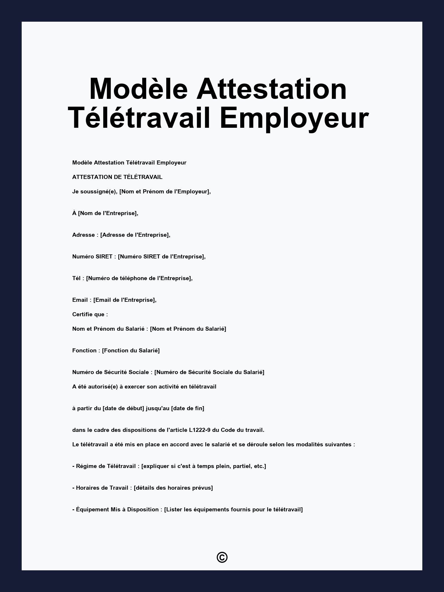 Modèle Attestation Télétravail Employeur