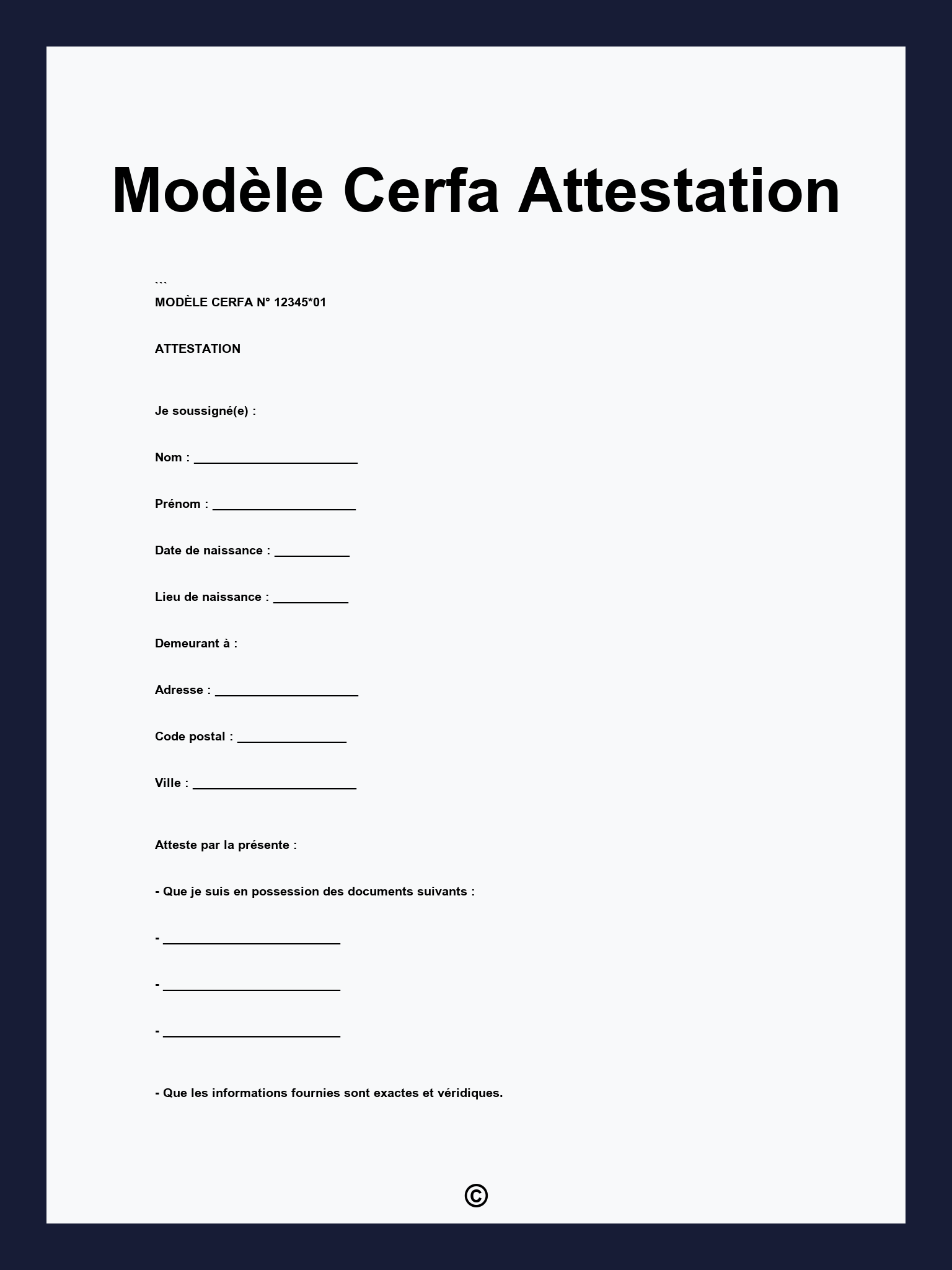 Modèle Cerfa Attestation